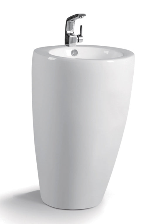 Round Free Standing Pedestal Basin 1THGloss White, with OverflowDimens